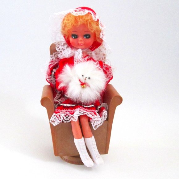 Unique Vintage | Accents | Vintage Music Box Doll In Chair With Dog Big ...